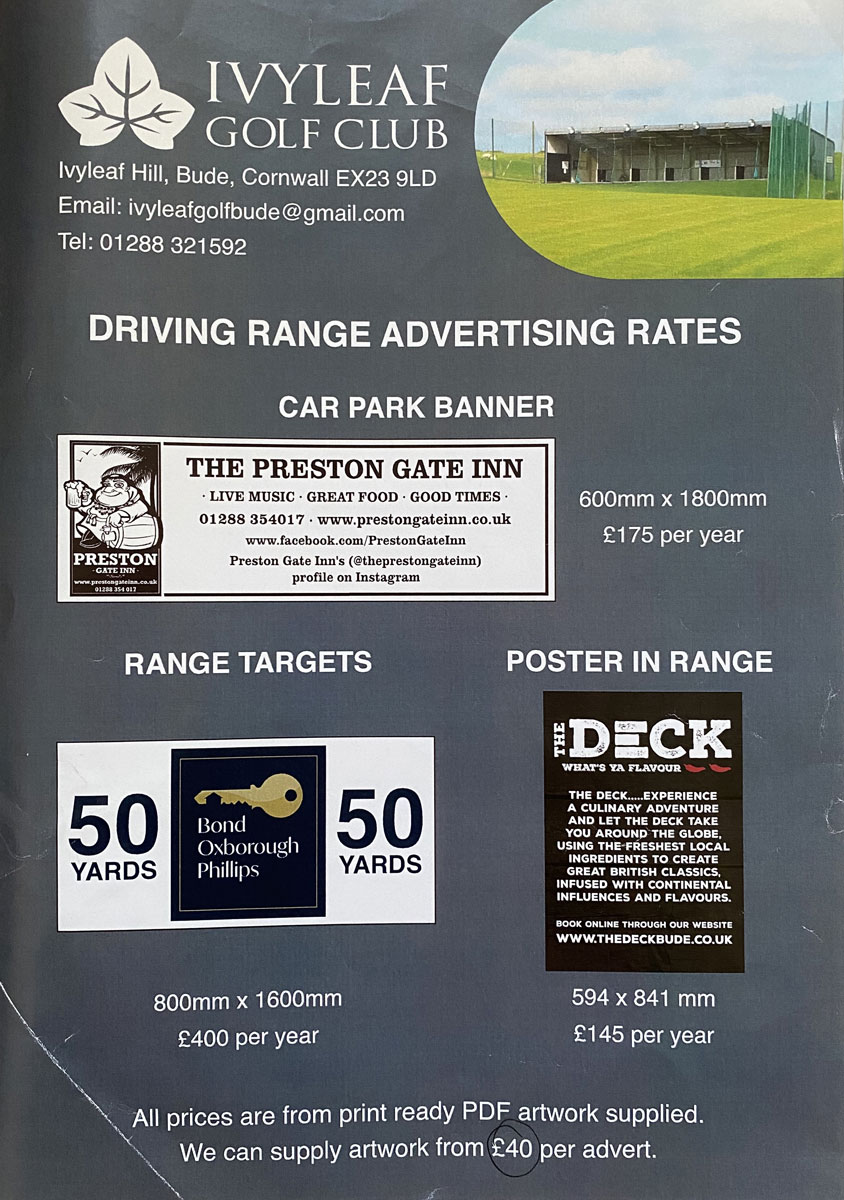 Golf Club Sponsorship to help local business - Ivyleaf Golf Club